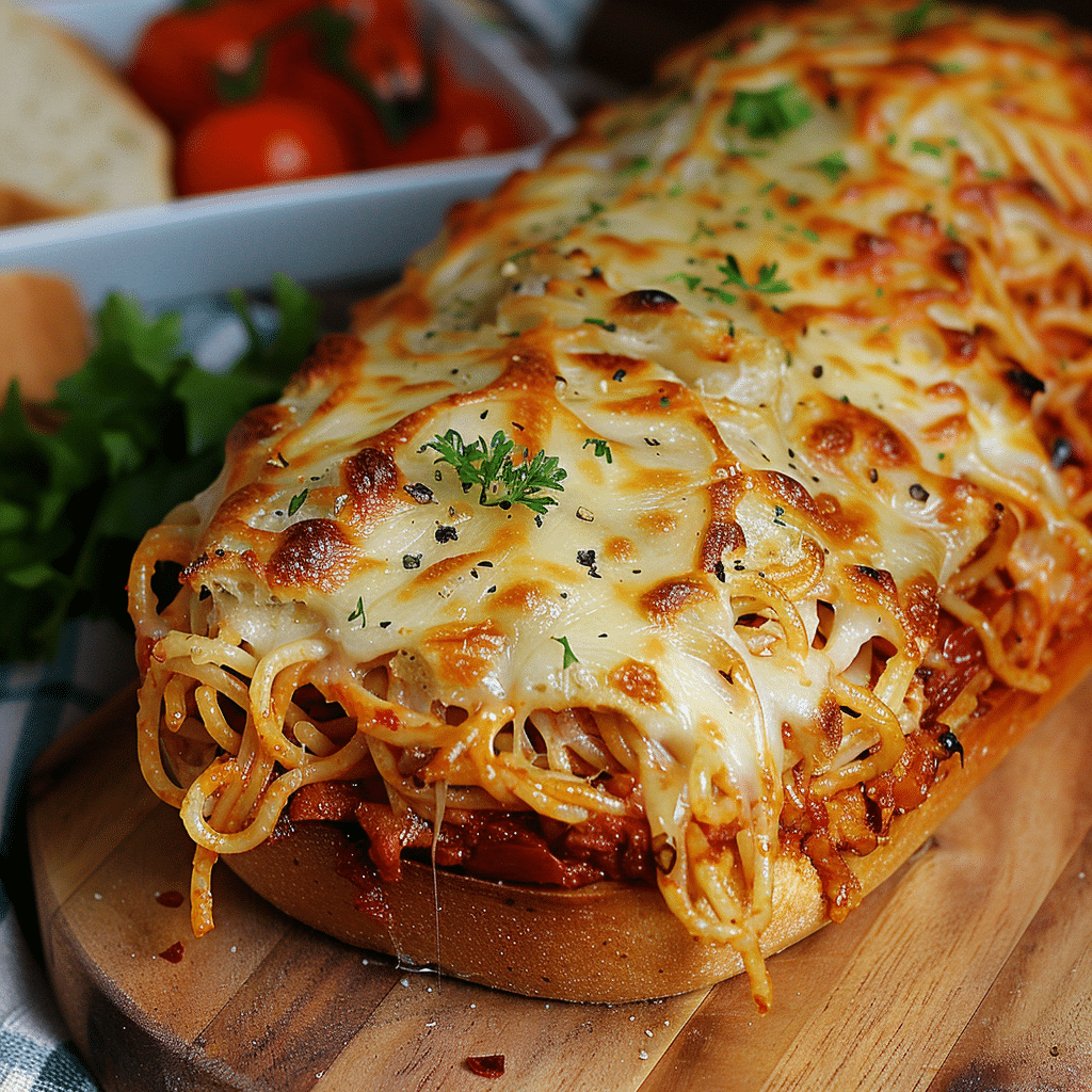 Spaghetti Stuffed Garlic Bread