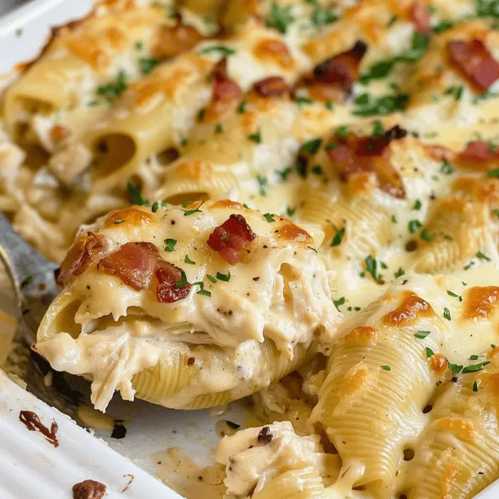 Chicken Alfredo Stuffed Shells with Bacon and Ranch