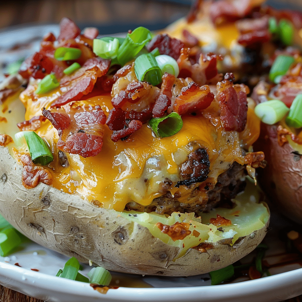 Bacon Cheese Burger Twice Baked Idaho Potatoes