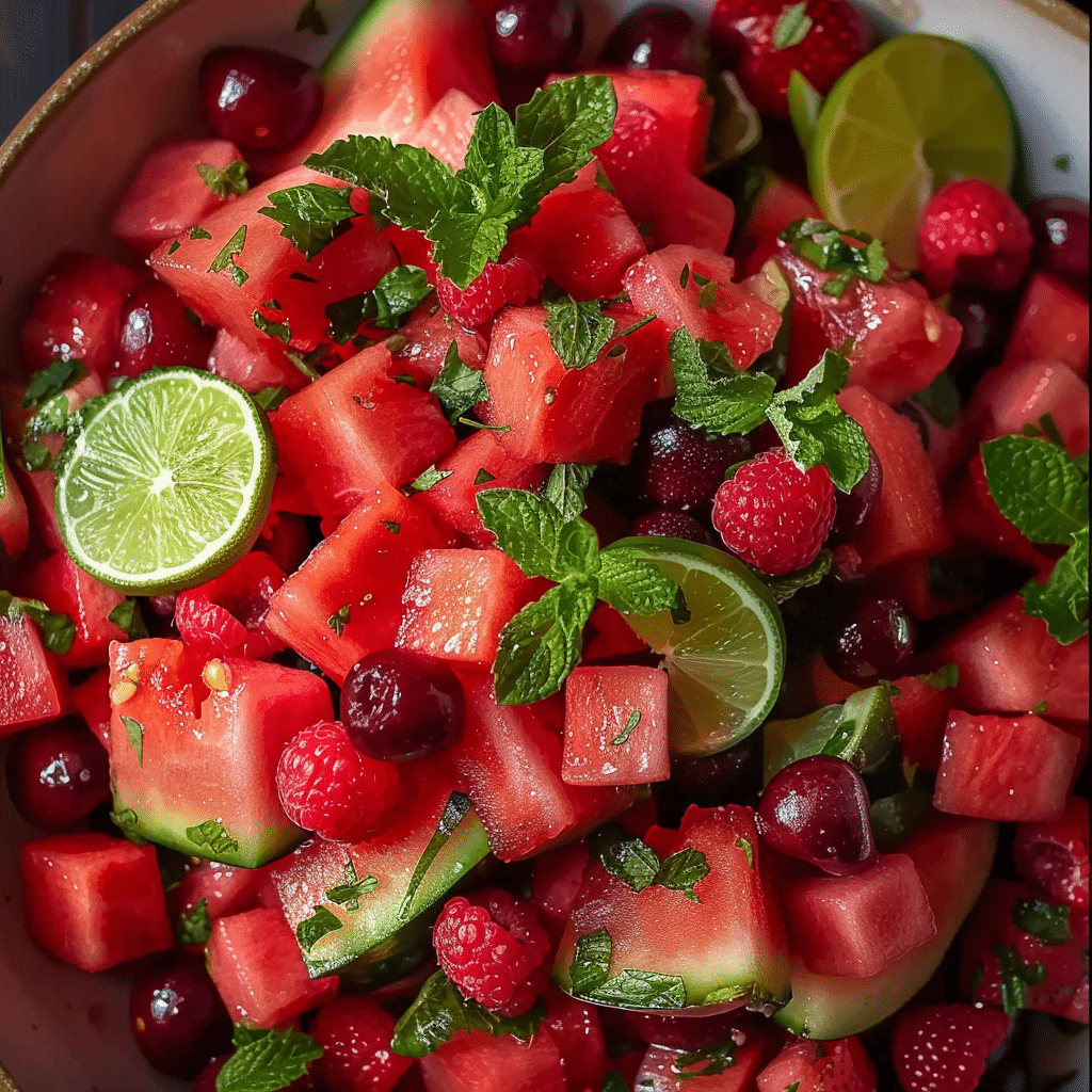 Watermelon Fruit Salad with Lime Mint Dressing