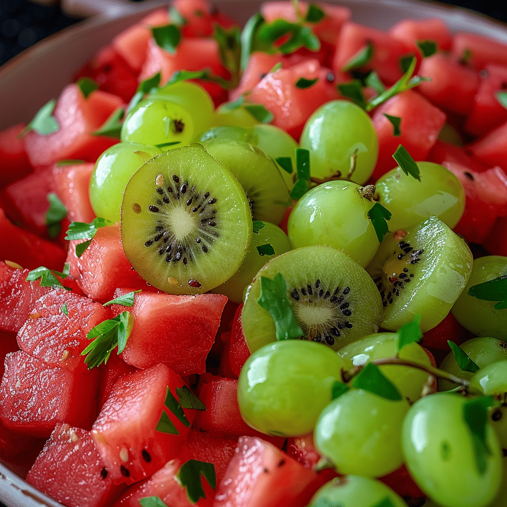 Watermelon Kiwi and Green Grape Salad