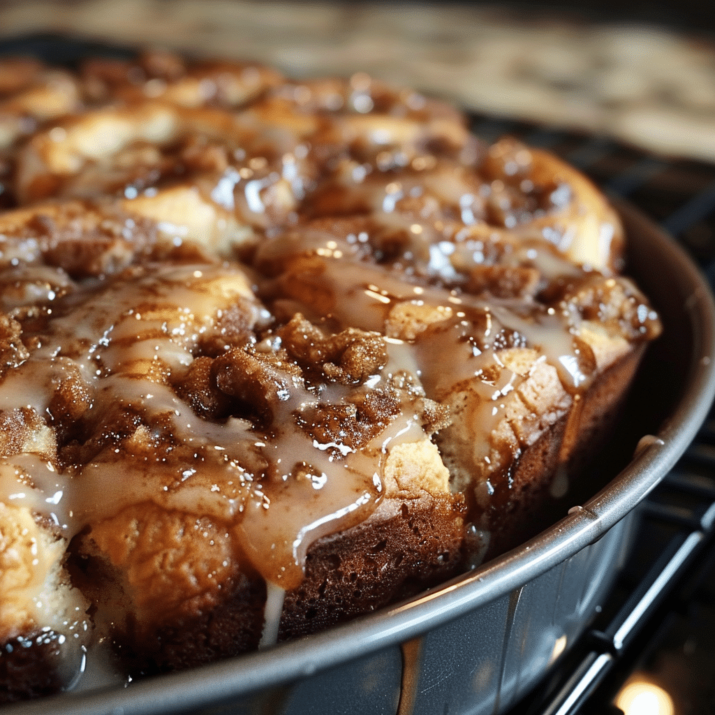 Cinna-bun Cake in the oven