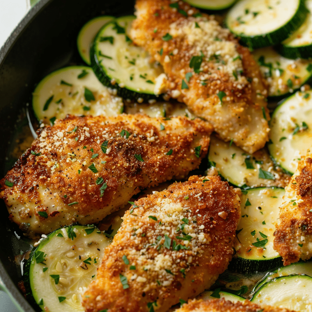 Crispy Parmesan Garlic Chicken with Zucchini