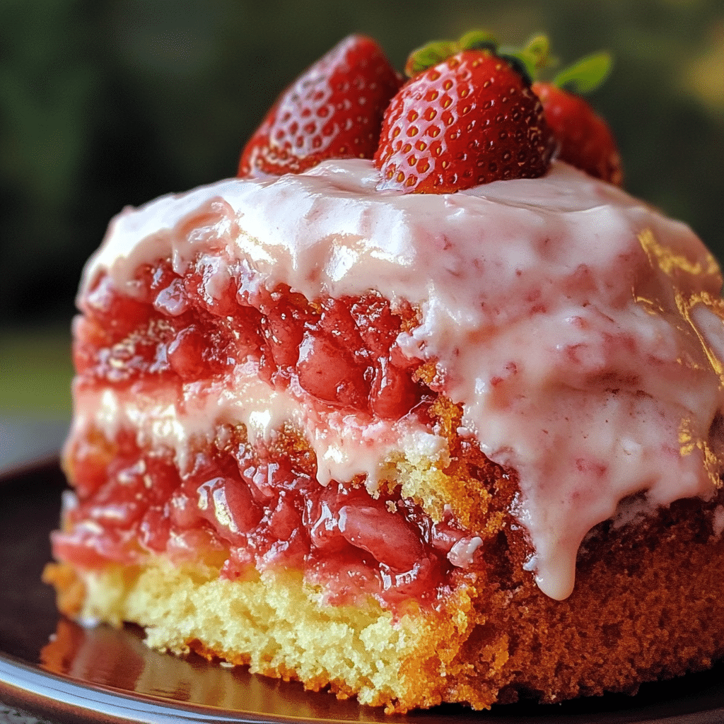 Strawberry Honeybun Cake with Strawberry Cream Icing